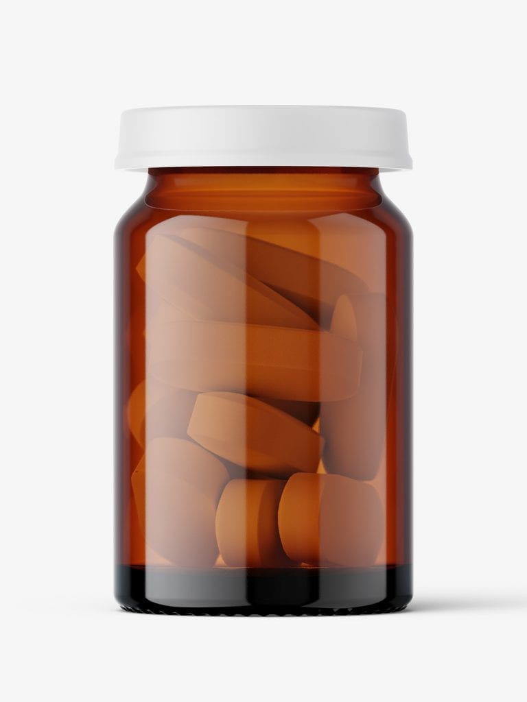 Small jar with pills mockup / amber - Smarty Mockups