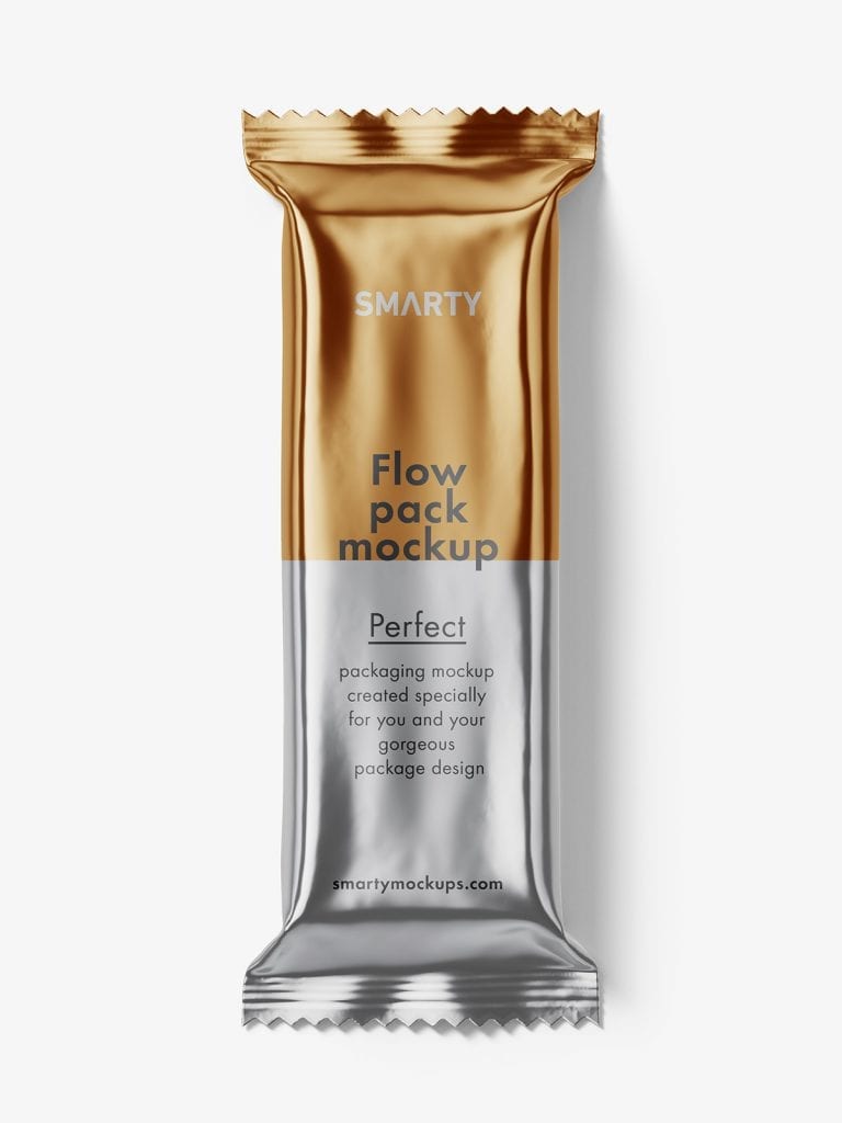 Metallic flowpack mockup - Smarty Mockups