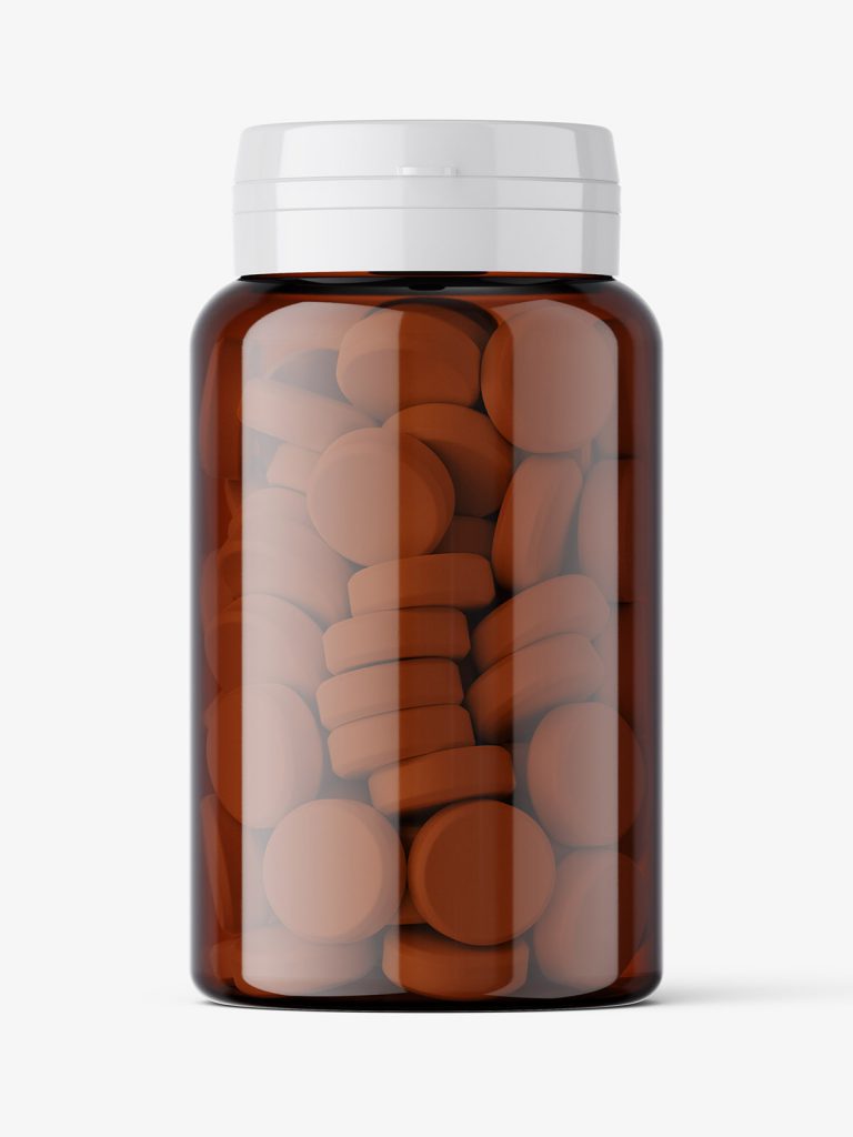 Amber jar with tablets mockup - Smarty Mockups