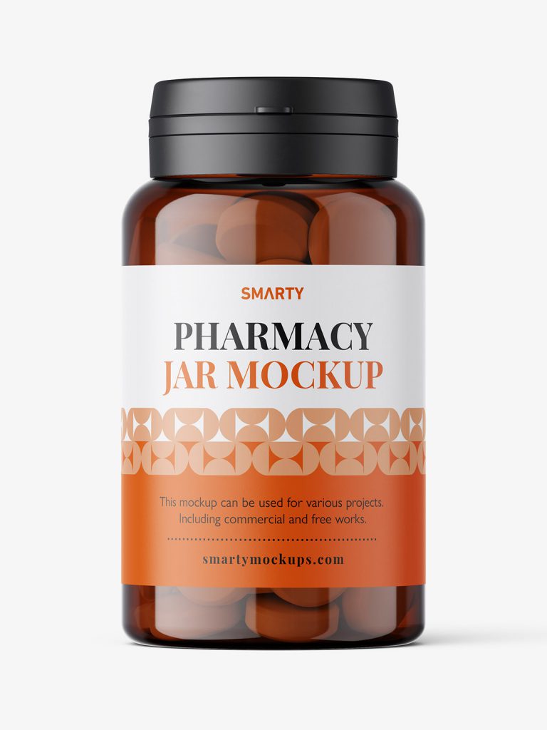 Amber jar with tablets mockup - Smarty Mockups