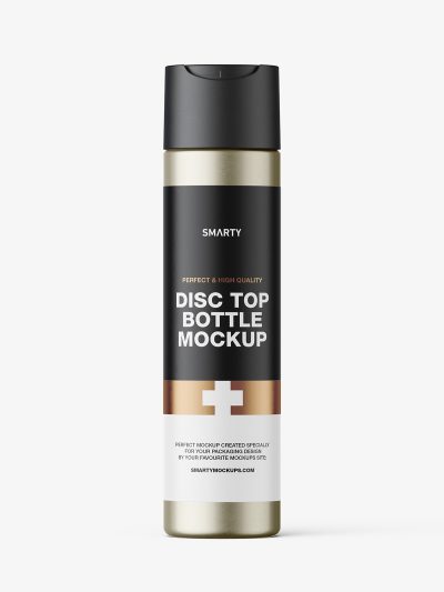Metallic wide disc cap bottle mockup - Smarty Mockups
